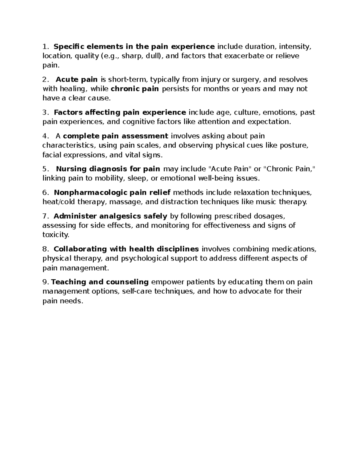 Pain Management Study Guide: Understanding Acute and Chronic Pain - Studocu