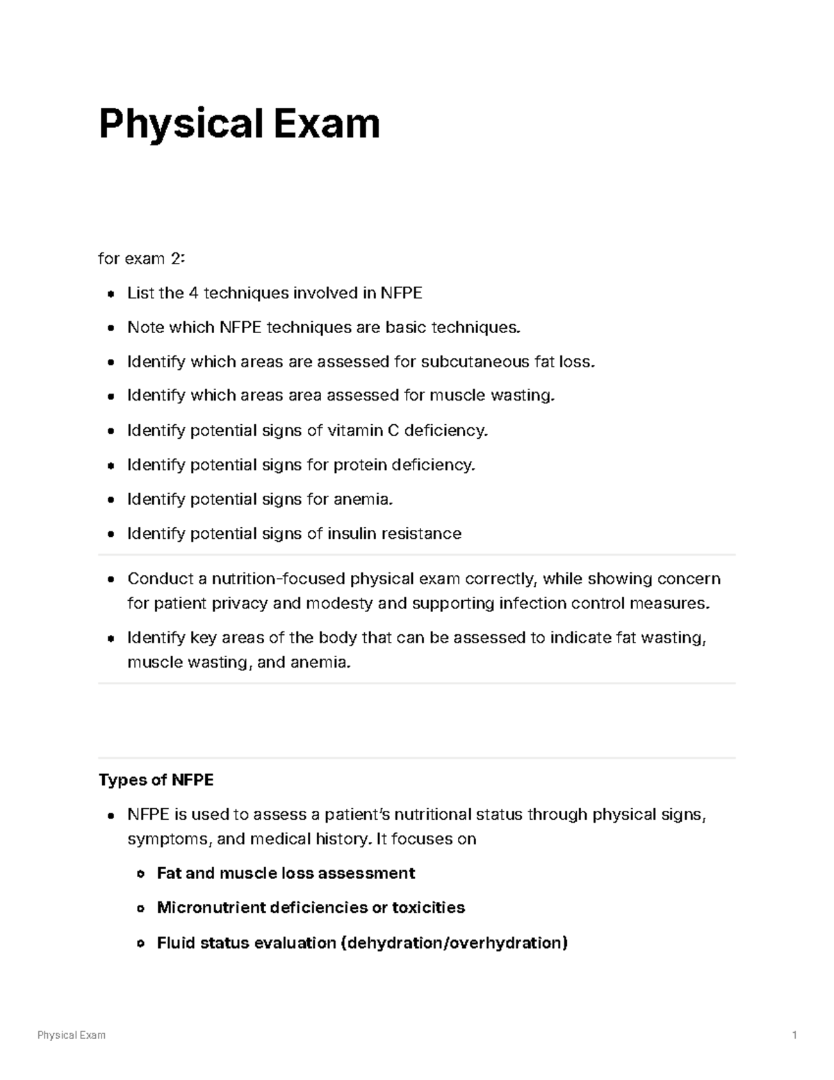 NFPE Techniques for Physical Exam (Exam 2) - Key Nutritional Insights ...