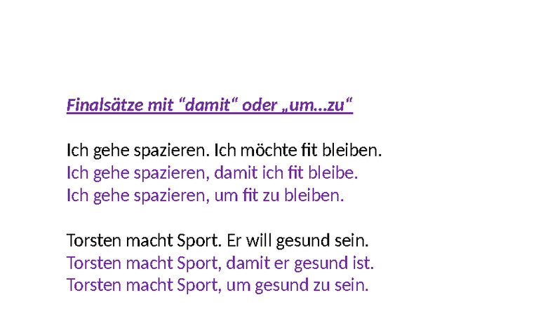 Finalsätze mit damit und Relativsätze - Deutschunterricht - Studocu