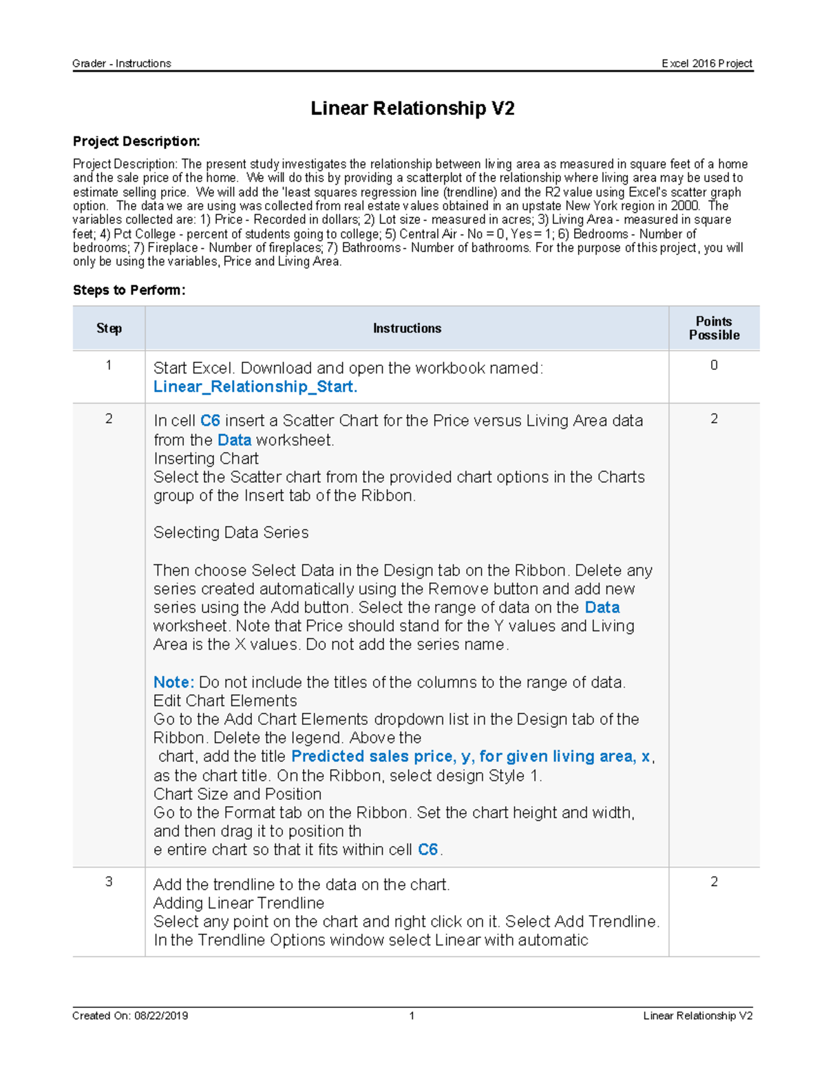 Excel 2016 Project: Linear Relationship Analysis V2 Instructions - Studocu