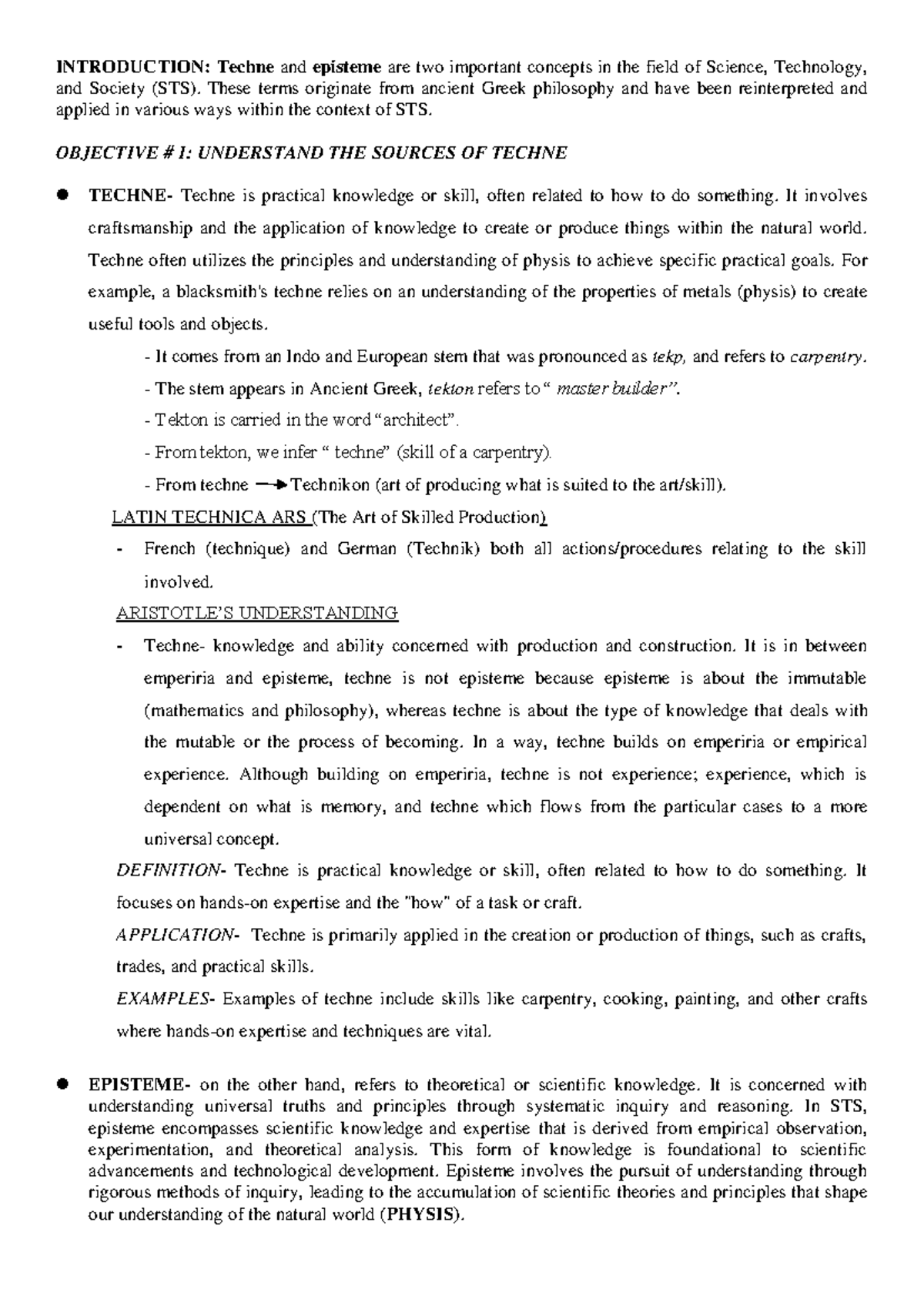Reporting Notes on STS: Understanding Techne, Episteme, and Physis ...