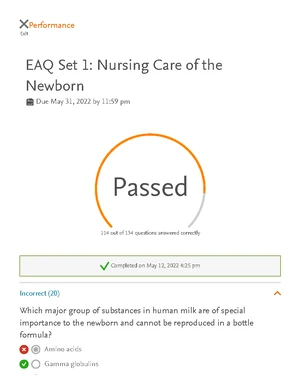 Elsevier Adaptive Quizzing - Quiz performance - Exit Performance Chapter 50 Quiz Due May 18 ...