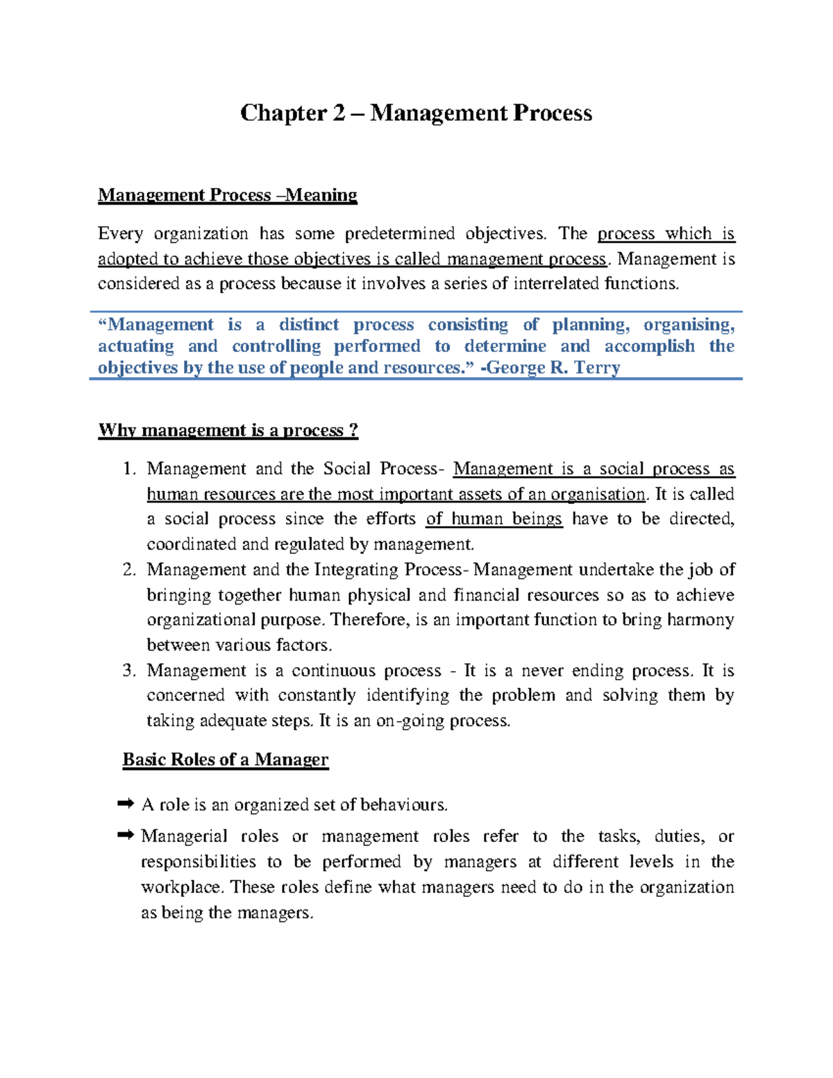 BBA Mgmt Chapter 2: Understanding the Management Process and Roles ...
