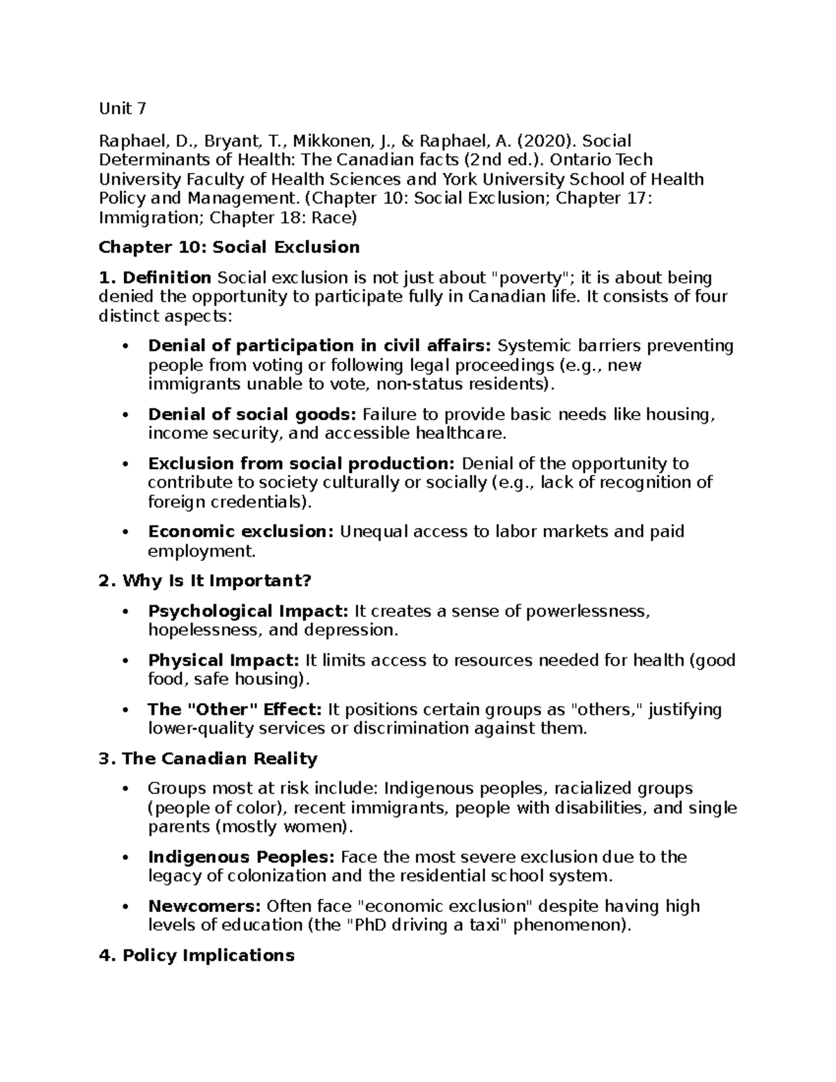 Unit 7: Social Determinants of Health - Exclusion, Immigration, and ...