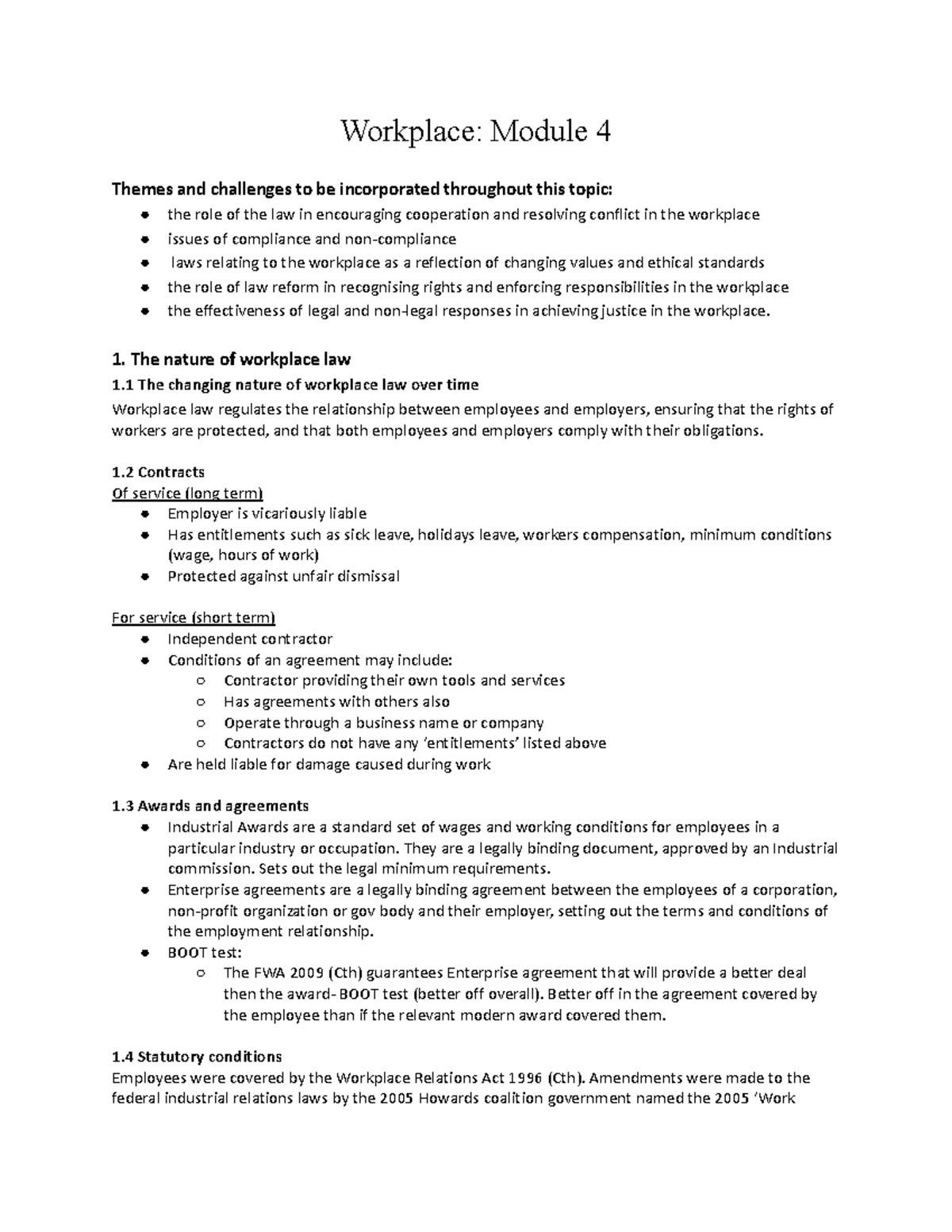 Workplace Law: Module 4 - Themes & Challenges in Employment Relations ...