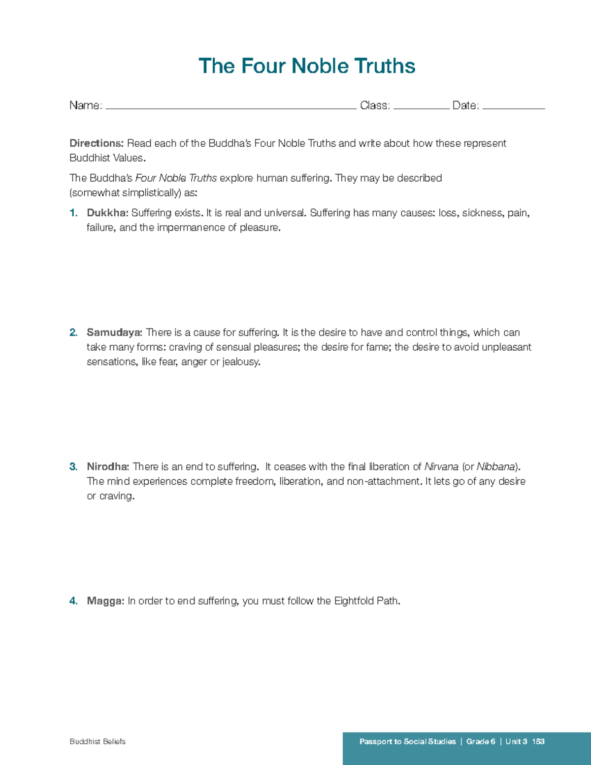 Buddhism Activity: Understanding the Four Noble Truths in Grade 6 - Studocu