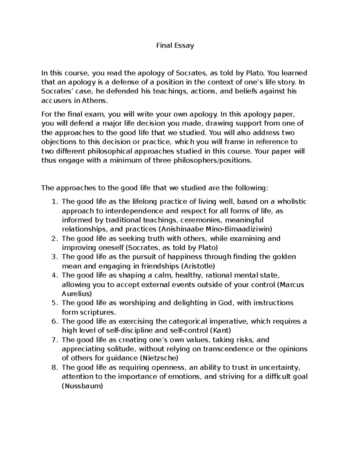 PHIL 101: Final Essay Structure on Socratic Apology - Studocu