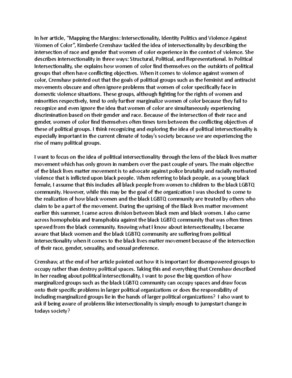 Political Intersectionality and the Impacts on Marginalized Groups: A ...