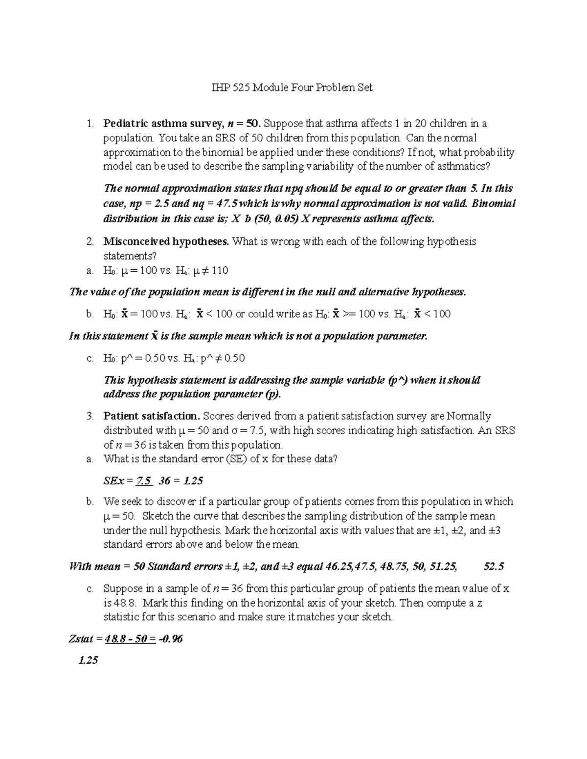 Biostatistics - Module Four Problem Set - IHP 525 Module Four Problem ...