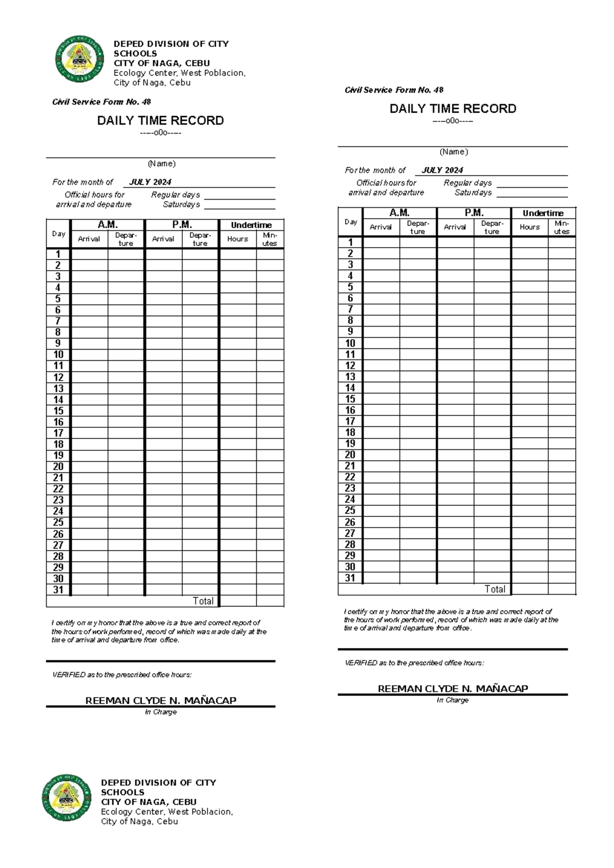 Appendix 24: Daily Time Record (DTR) for July 2024 - Studocu