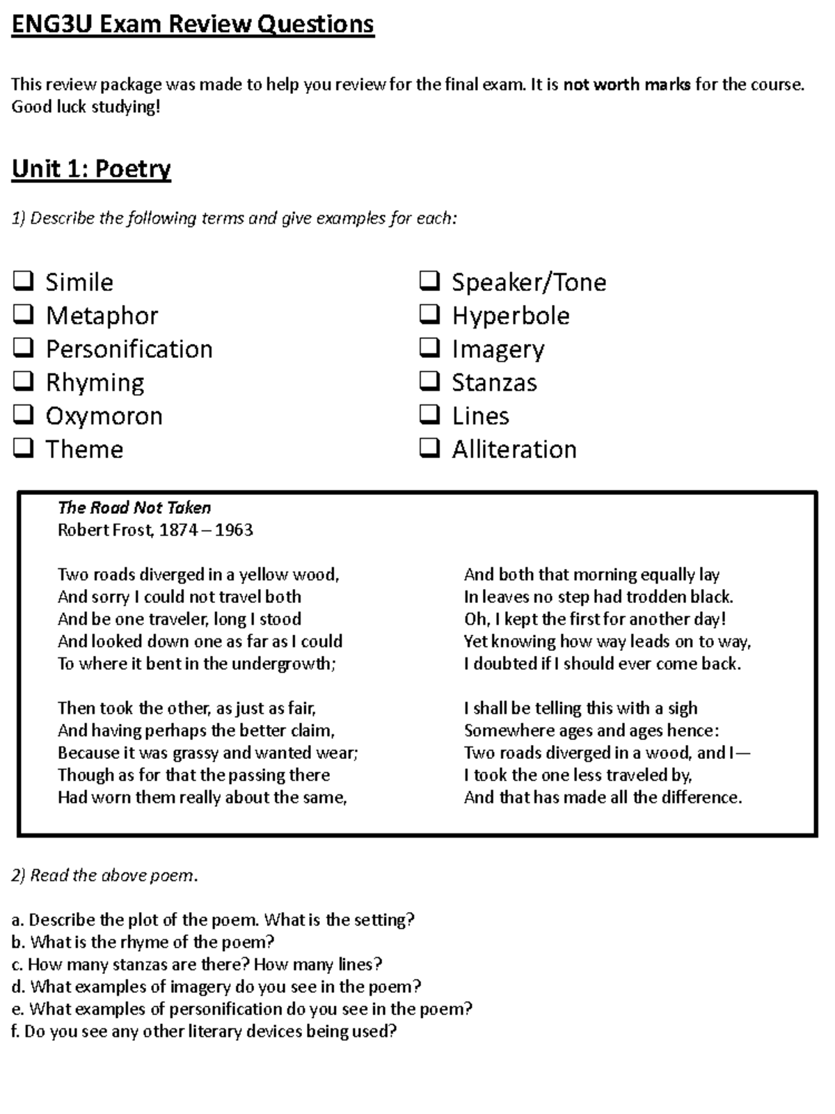 ENG3U Final Exam Review Guidelines - Comprehensive Study Questions ...