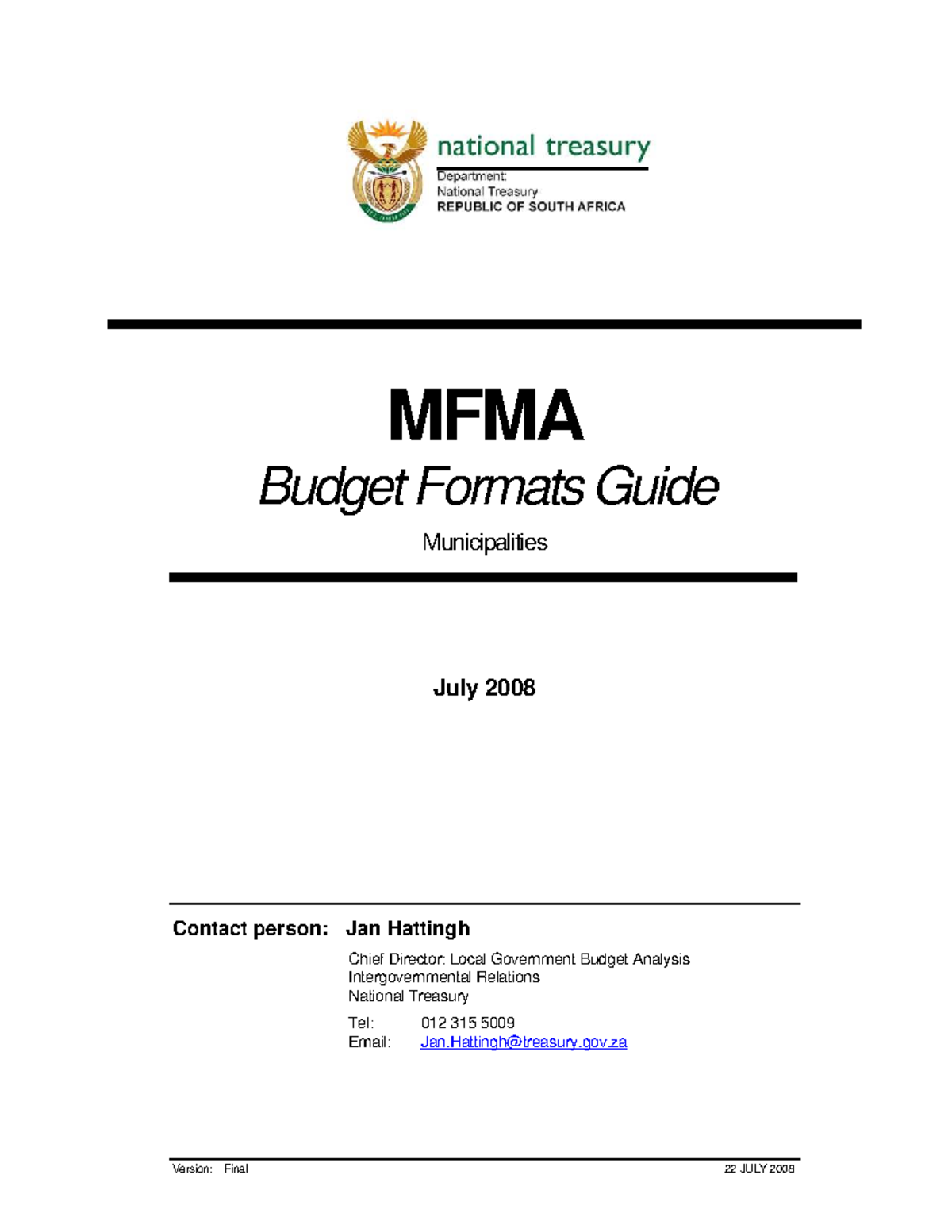 MFMA Budget Formats Guide for Municipalities - July 2008 - Studocu