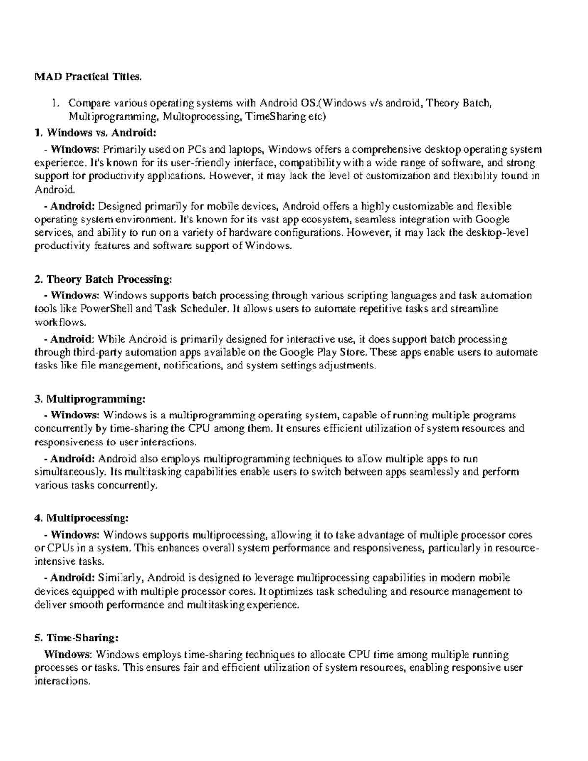 MAD Practical: Comparing Operating Systems and Android Development Techniques - Studocu