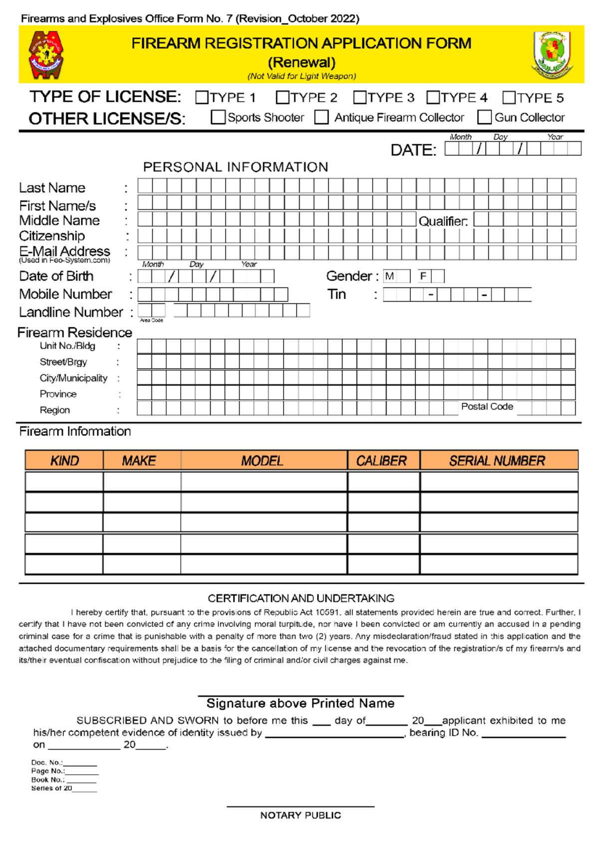 Firearms Registration Renewal Form No. 7 (Revision_Oct2022) - Studocu