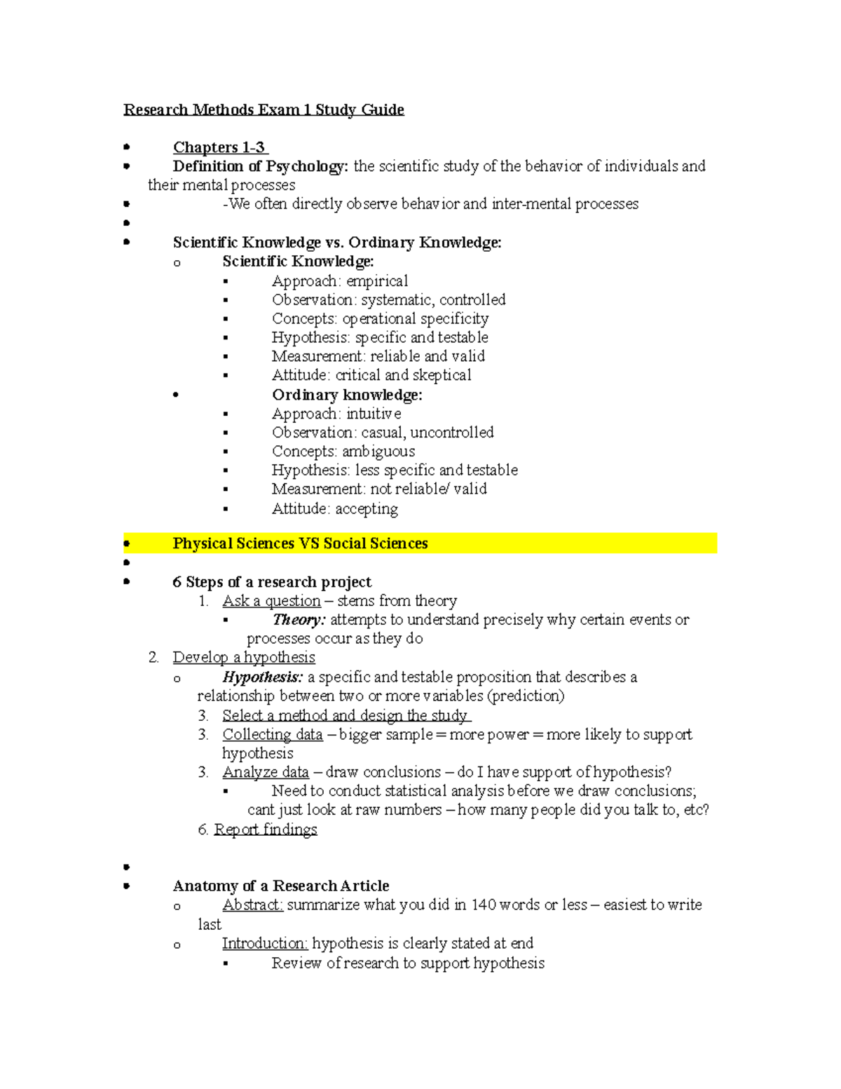 Research Methods Exam 1 Study Guide: Key Concepts & Processes - Studocu