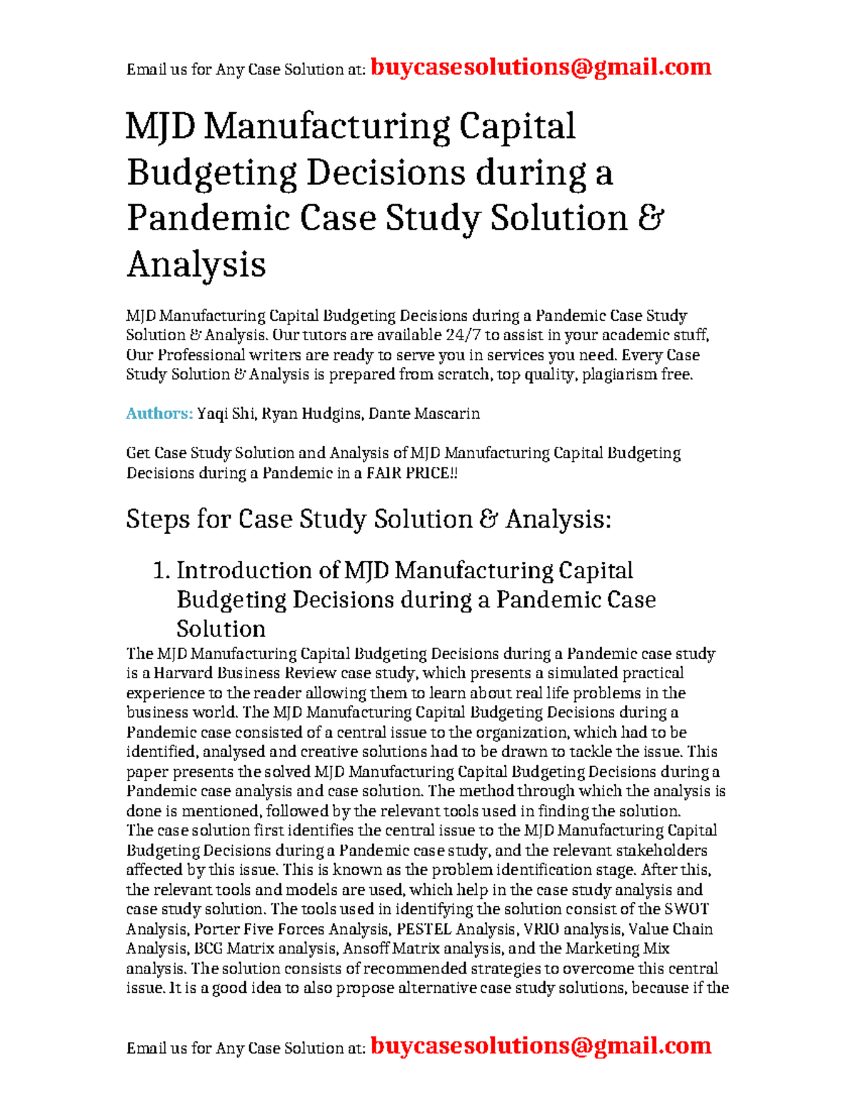 Case Study Solution: MJD Manufacturing Capital Budgeting Decisions Post ...