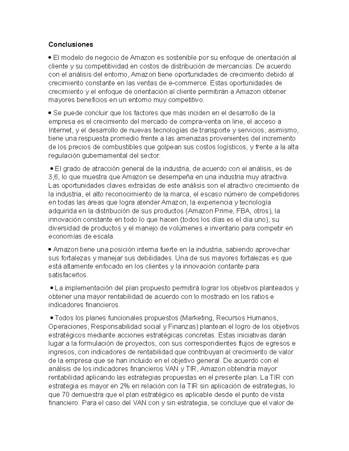 Conclusiones sobre trabajo final - Conclusiones El modelo de negocio de ...