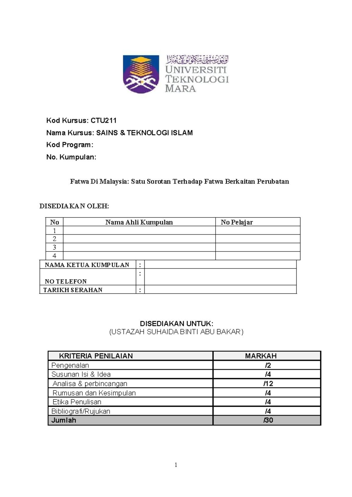 Fatwa Perubatan di Malaysia: Analisis dan Implikasi CTU211 - Studocu