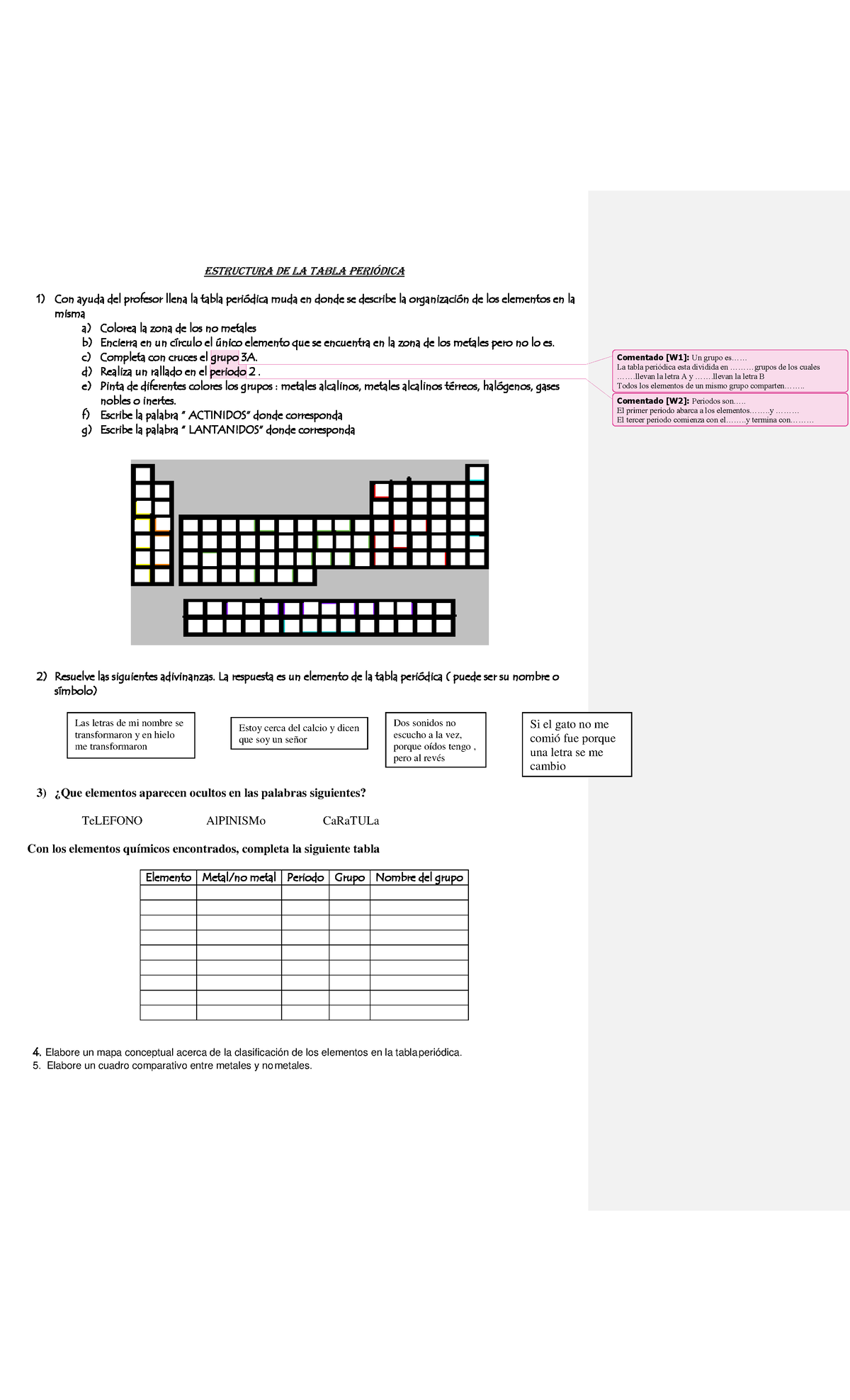 Actividad #1: Estructura y Clasificación de la Tabla Periódica - Studocu
