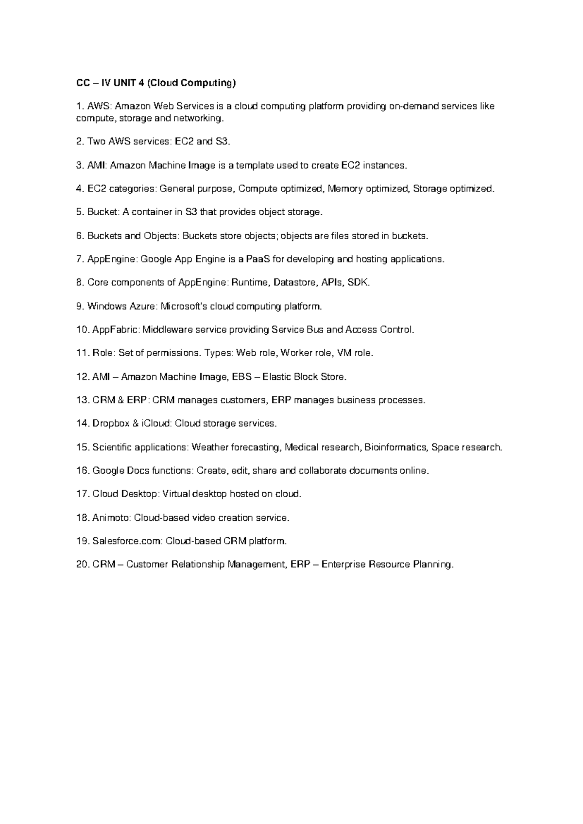 CC IV Unit 4 Notes - Overview of Cloud Computing Services - Studocu