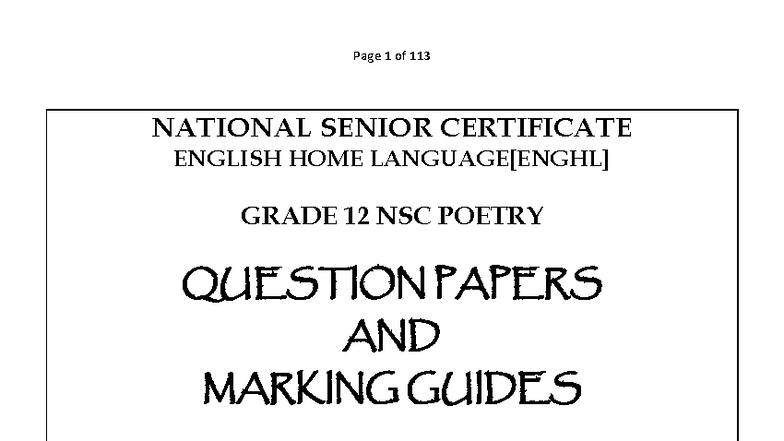 NSC Grade 12 English Home: Poetry Past Papers & Guides - Studocu