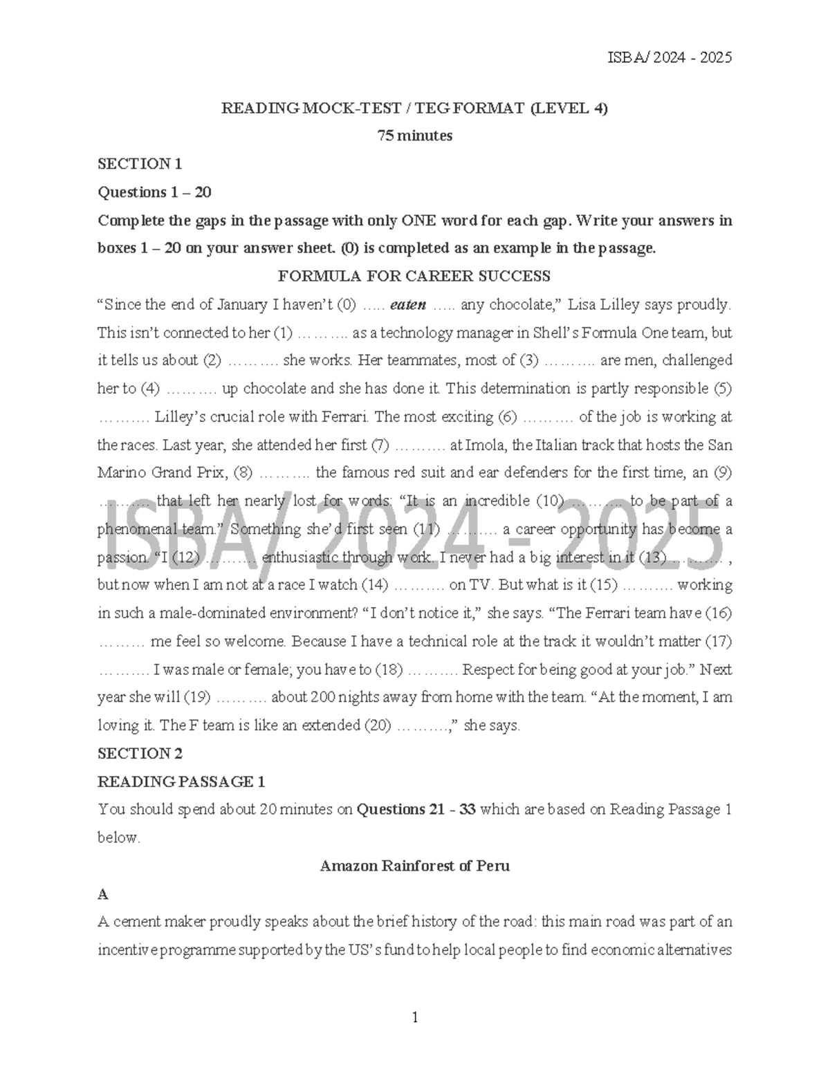 Reading MOCK-TEST TEG Level 4 2025: Comprehensive Practice Questions ...