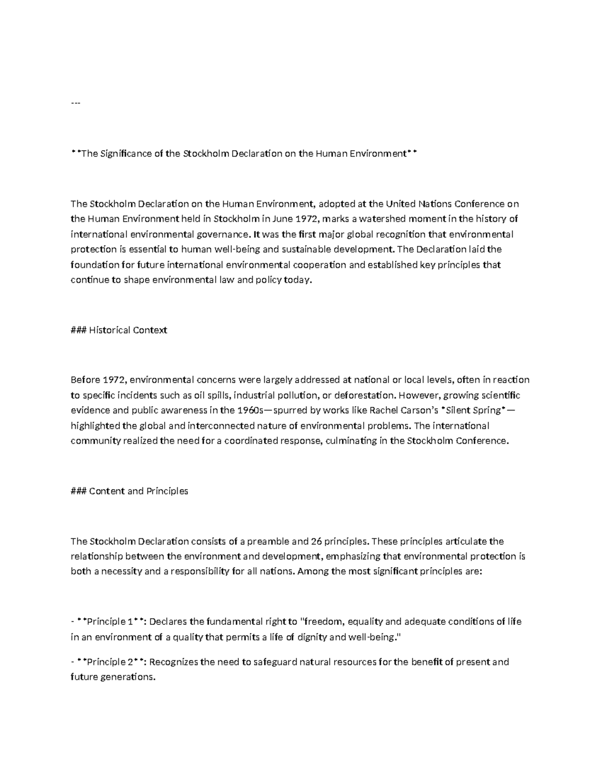 The Significance of the Stockholm Declaration on Human Environment ...