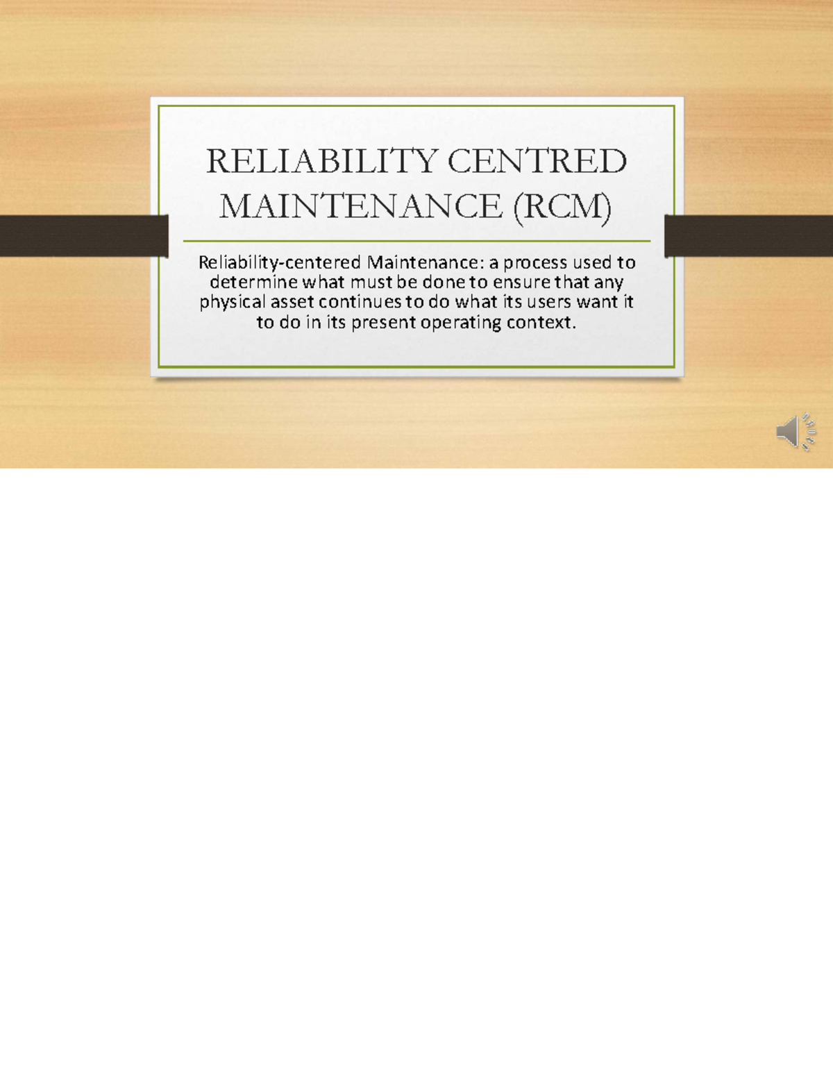 RELIABILITY CENTRED MAINTENANCE (RCM) Study Notes & Q&A - Studocu