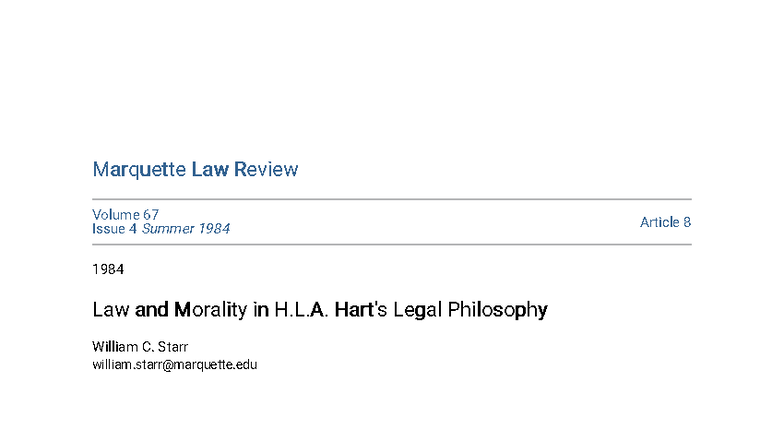 Law and Morality in H.L.A. Hart's Legal Philosophy - Marquette Law ...