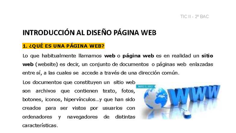 TIC II 2º Introducción al Diseño de Páginas Web: Conceptos Clave - Studocu