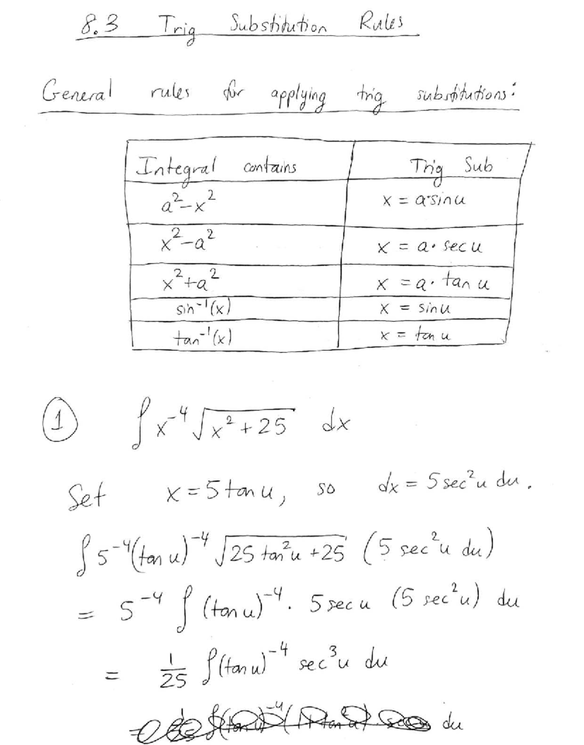 Lec17 - Trig Substitution Rules and Applications - Studocu
