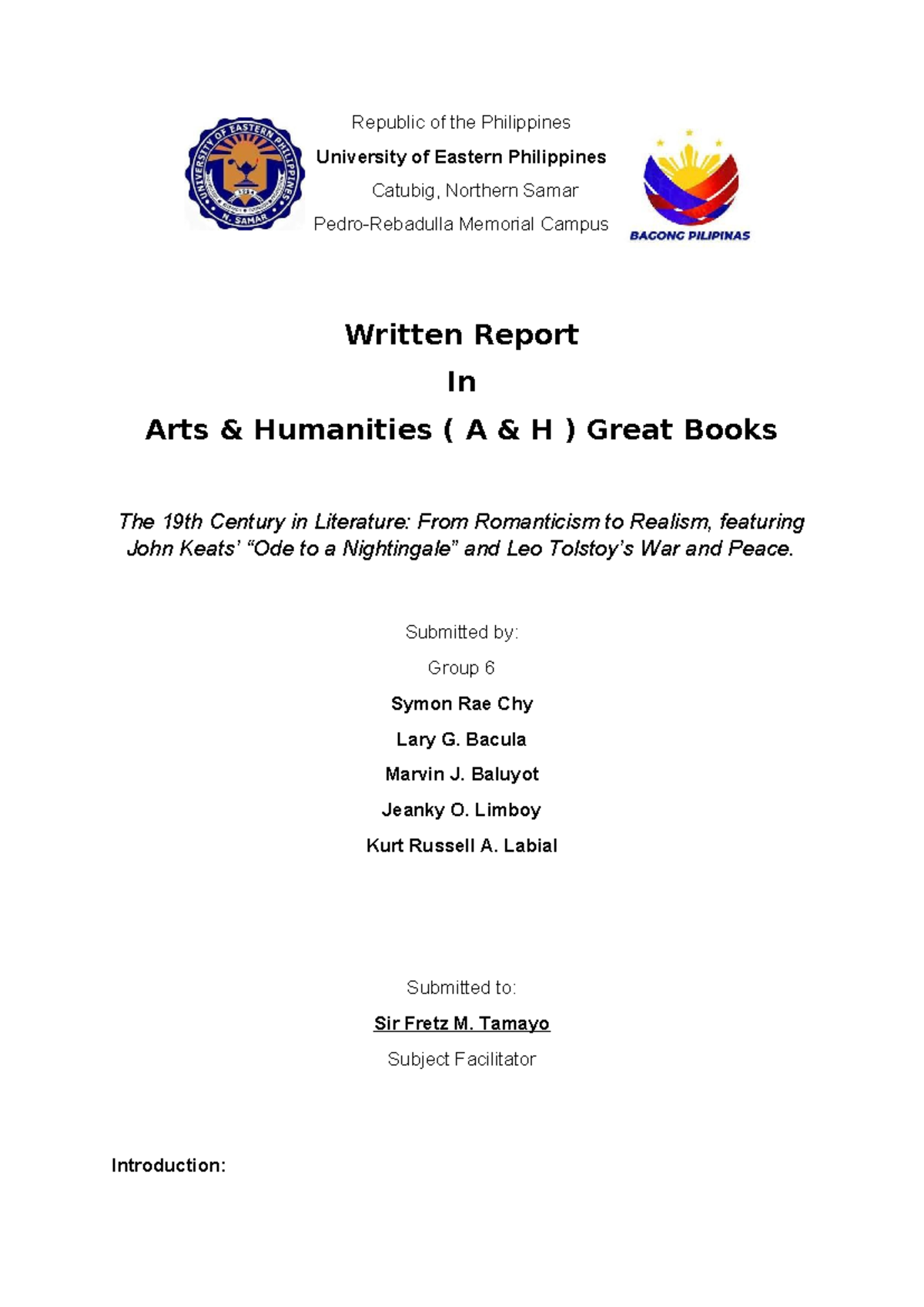 AH 19th Century Literature: Romanticism vs. Realism - Group 6 Report ...
