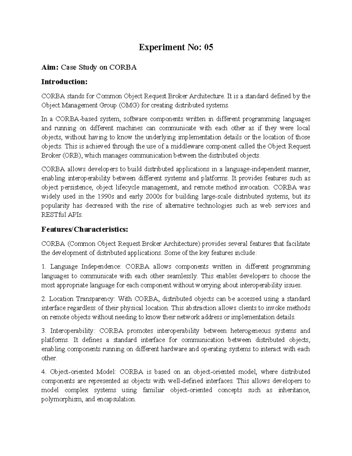 CORBA Case Study & Experiment Analysis in Distributed Systems - Studocu