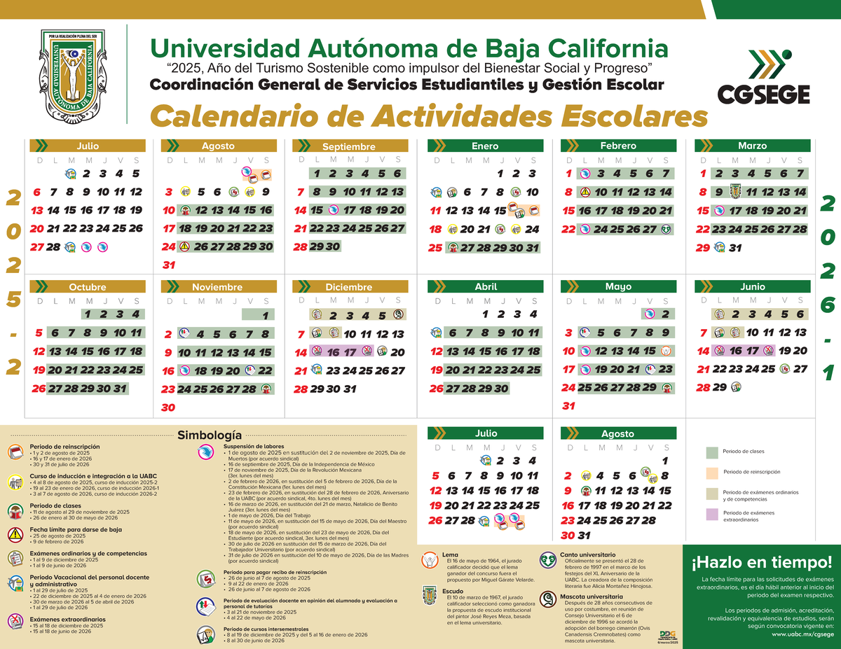 Calendario de Actividades Escolares 2025-2026 UABC - Studocu
