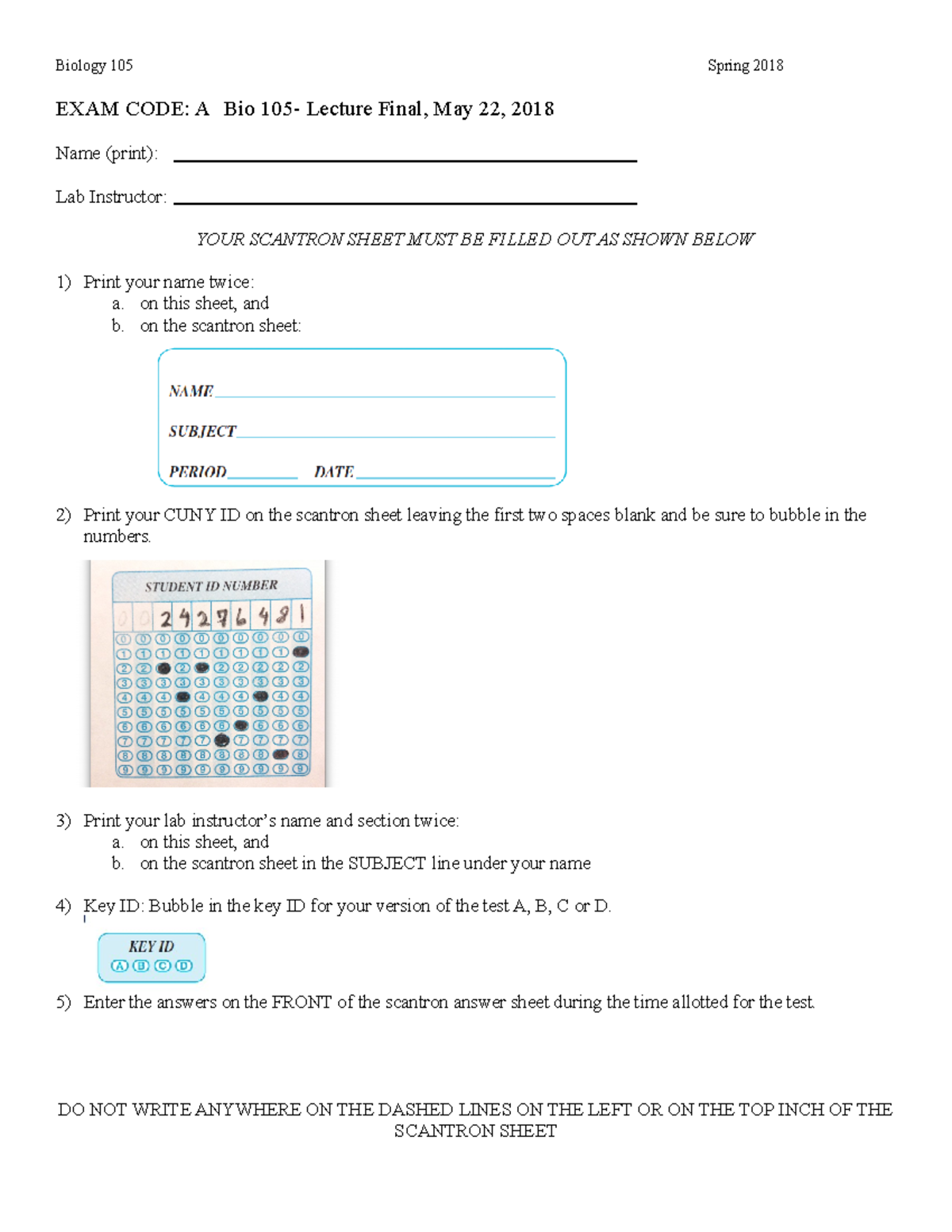 Bio 105 - Spring 2018 Lecture Final Exam Sample with Answers - Studocu