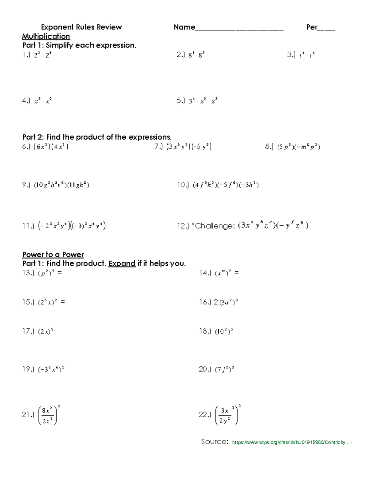 Exponent Rules Review - FAFAE: Multiplication & Power to Power - Studocu