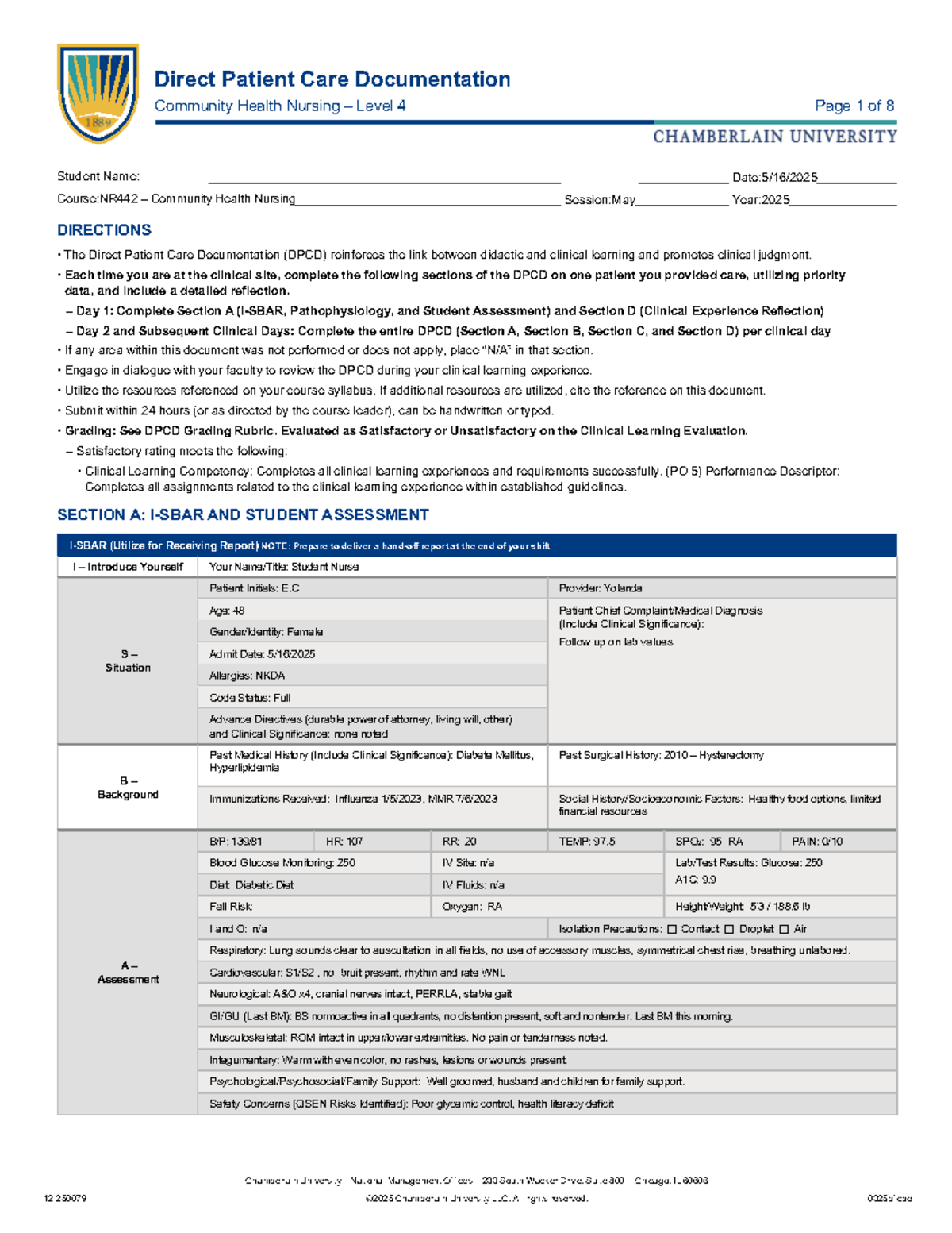 Direct Patient Care Documentation for NR442 Community Health Nursing ...