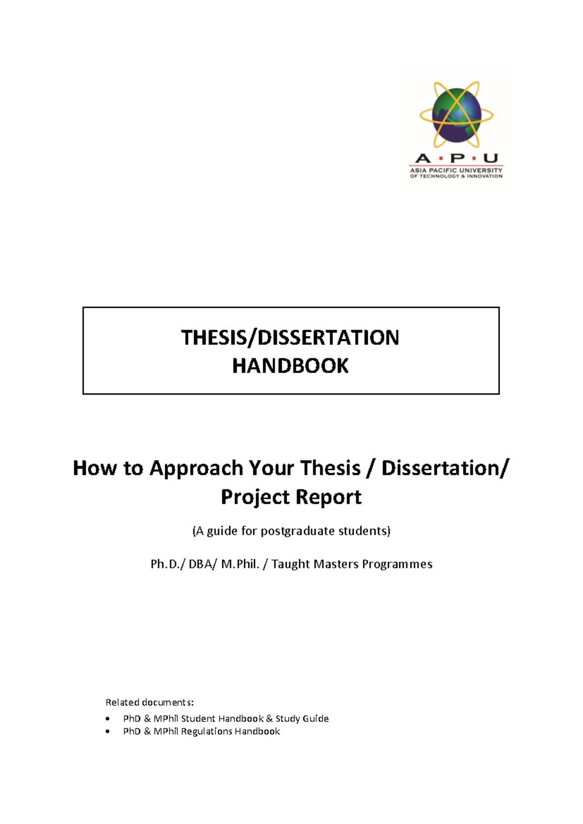 Thesis & Dissertation Handbook for Postgraduate Studies (Version 2.0 ...