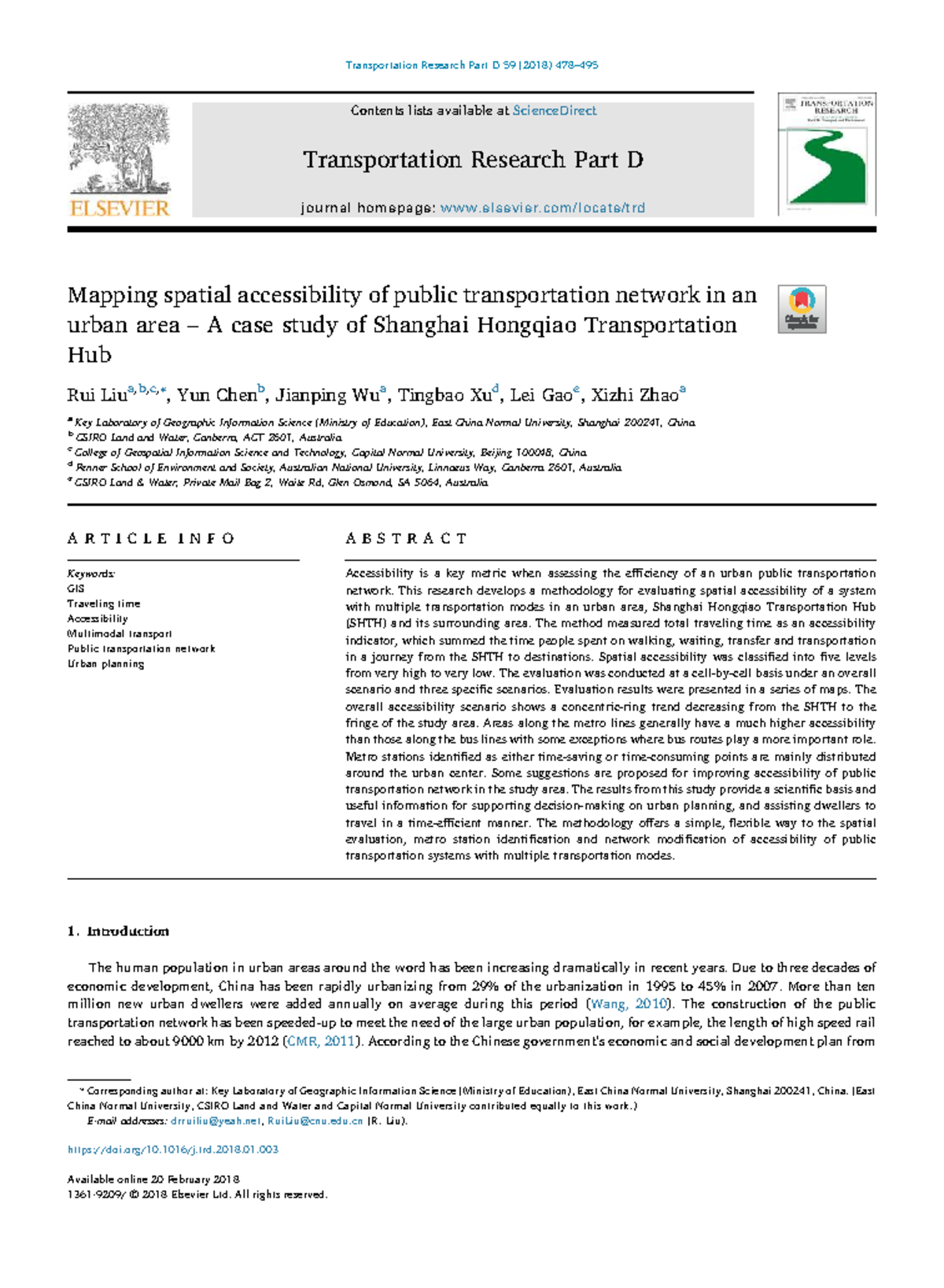 Mapping Spatial Accessibility of Public Transport in Shanghai (TRD 59 ...