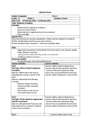 WEEK 1 OF TERM1MAP WORK Skills Lesson PLAN 1 - LESSON PLAN Subject ...