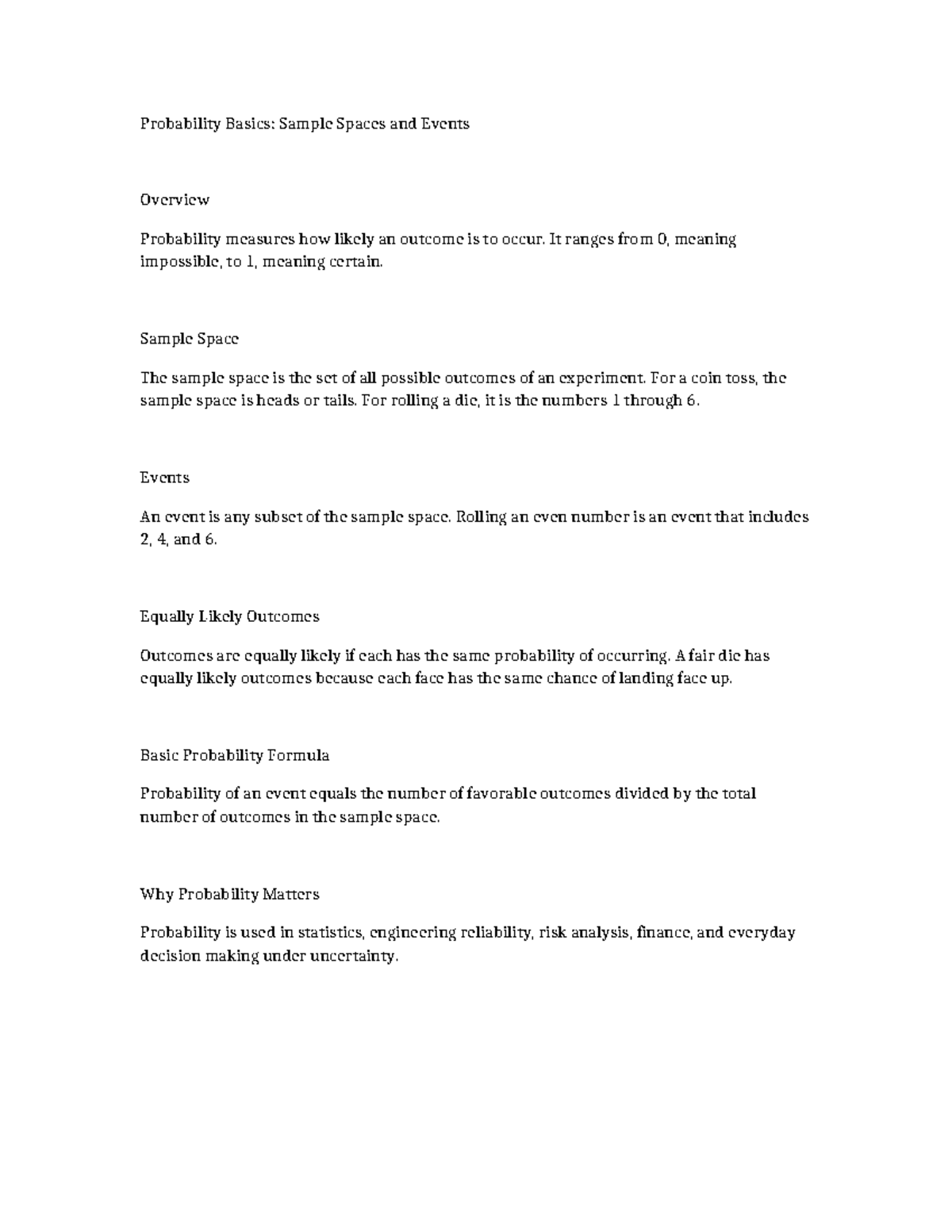 Probability Basics: Sample Spaces & Events Overview (MATH 101) - Studocu