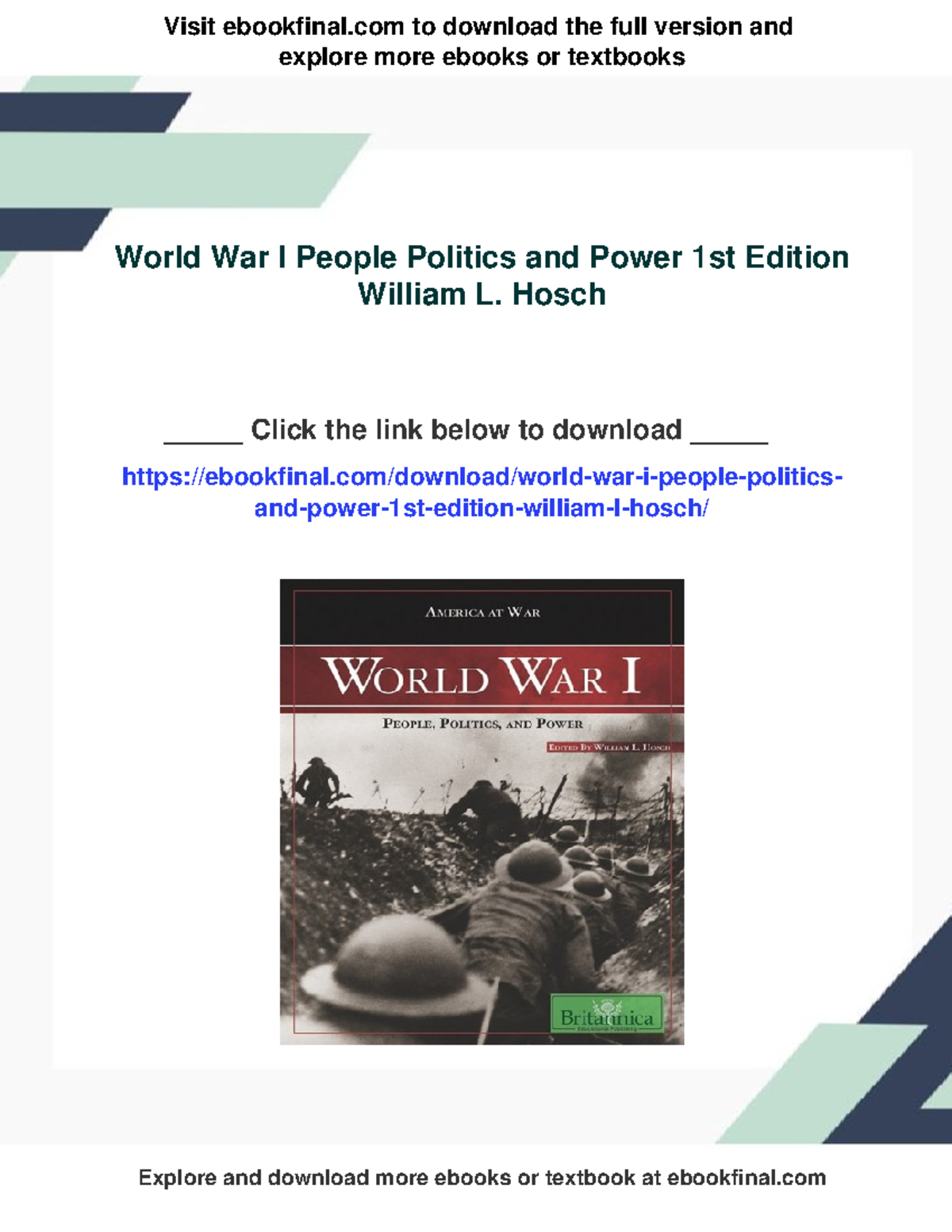 World War I: People, Politics, and Power - 1st Edition by Hosch - Studocu