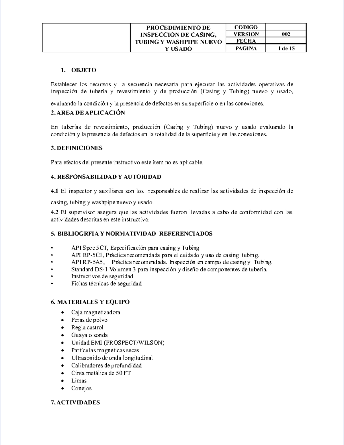 Inspección de Casing y Tubing - Procedimiento API RP 5C1 - Studocu