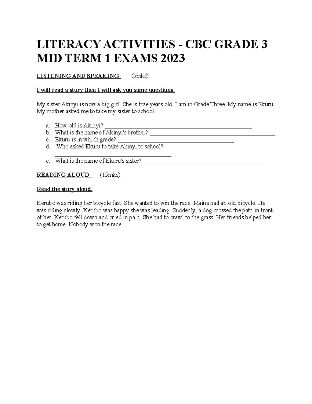 Literacy- Activitiesg 3 - LITERACY ACTIVITIES - CBC GRADE 3 MID TERM 1 ...