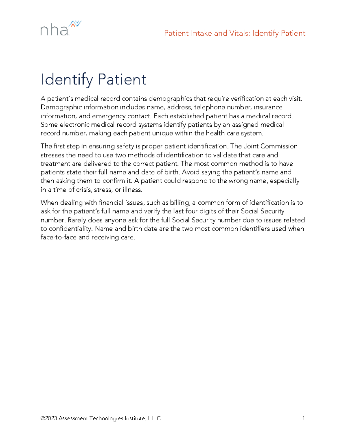 Patient Intake and Vitals: Verification & ID Procedures - Studocu