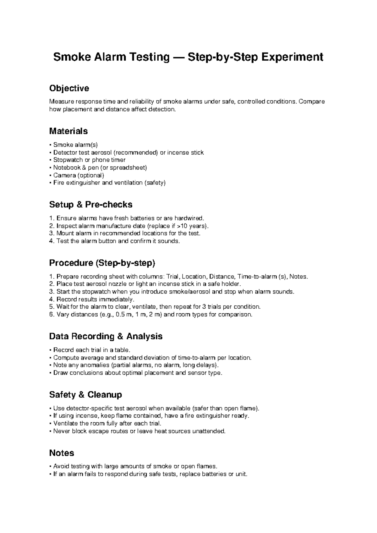 Smoke Alarm Testing Experiment: Response Time & Reliability Analysis ...