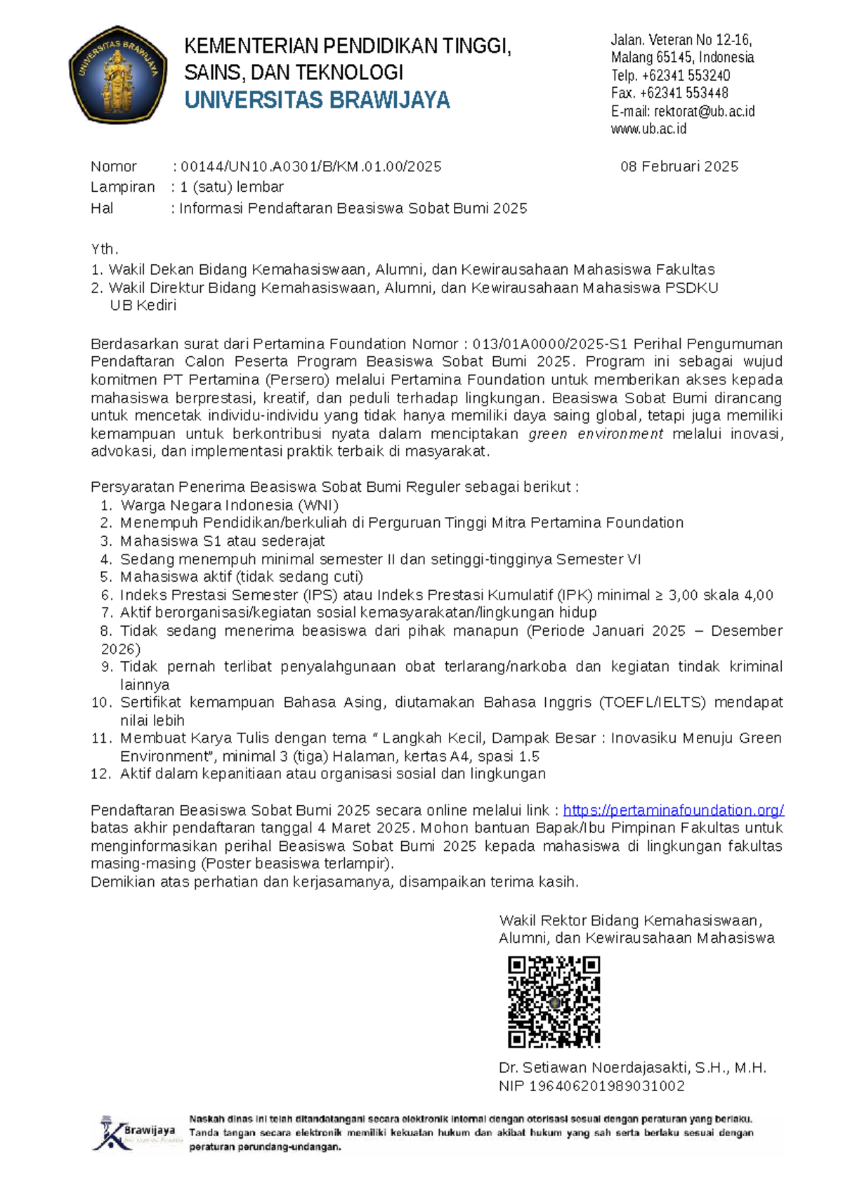 Informasi Pendaftaran Beasiswa Sobat Bumi 2025 (Nomor: 00144) - Studocu