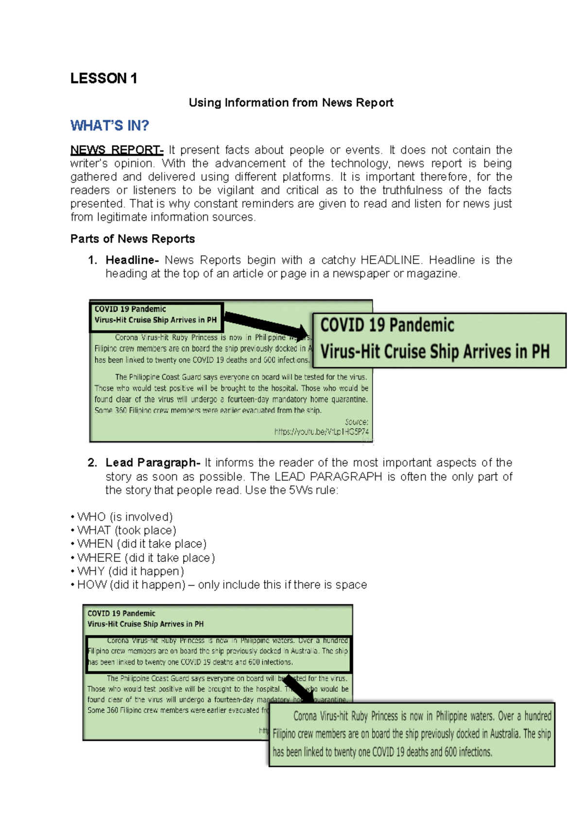 Lesson 1: Introduction to News Reports and Their Structure - Studocu