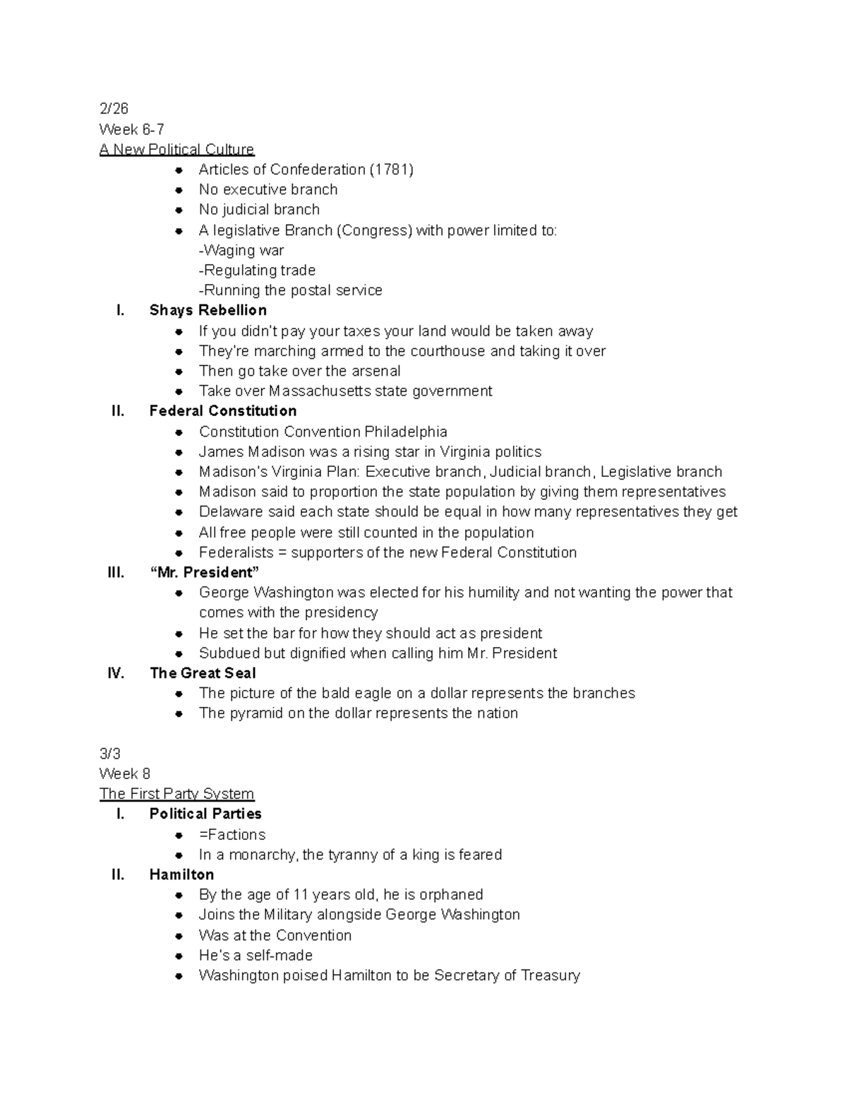 HIS 108 Lecture Notes: A New Political Culture & the First Party System ...