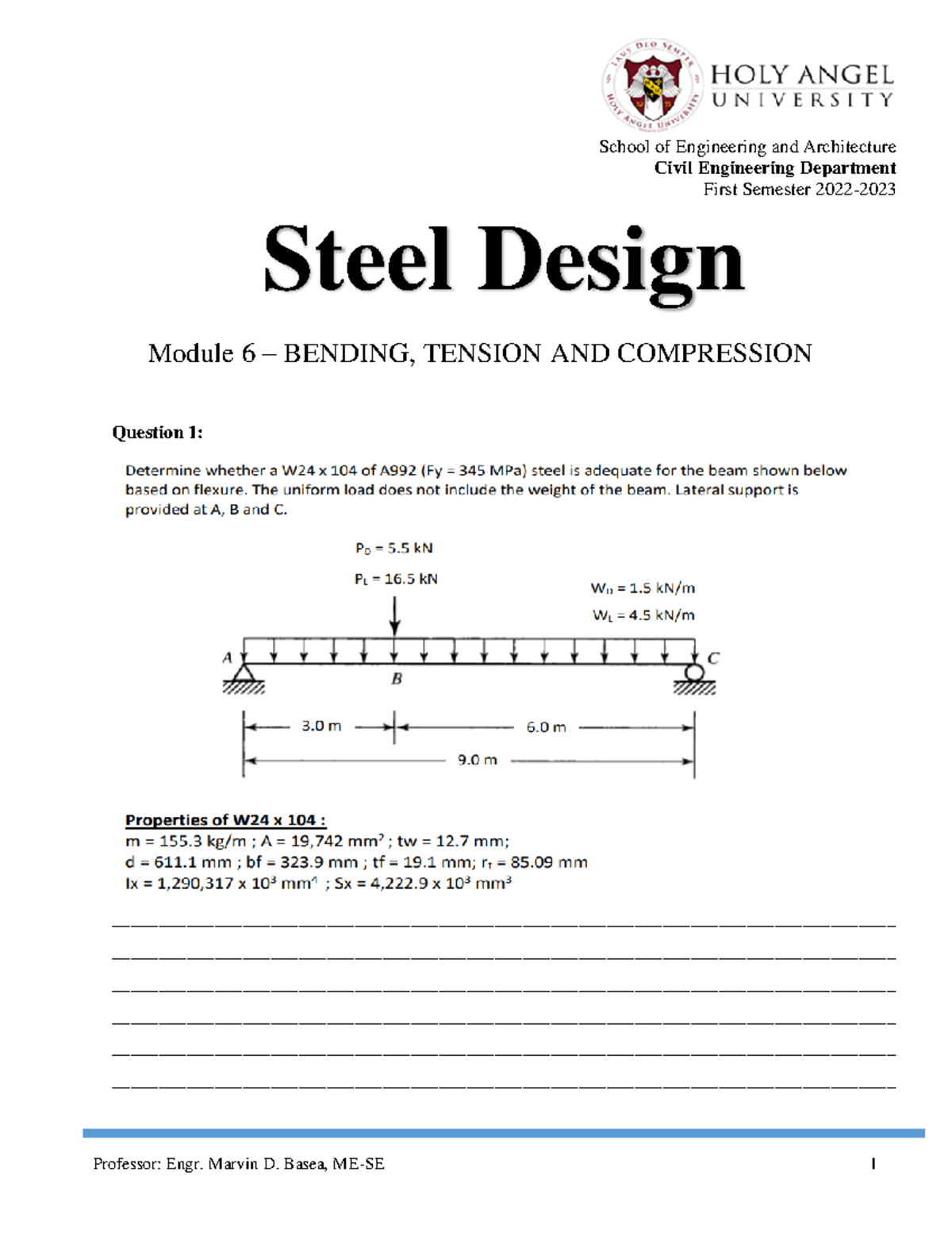 Steel Design Activities (ME-SE 1) - Bending, Tension, Compression - Studocu